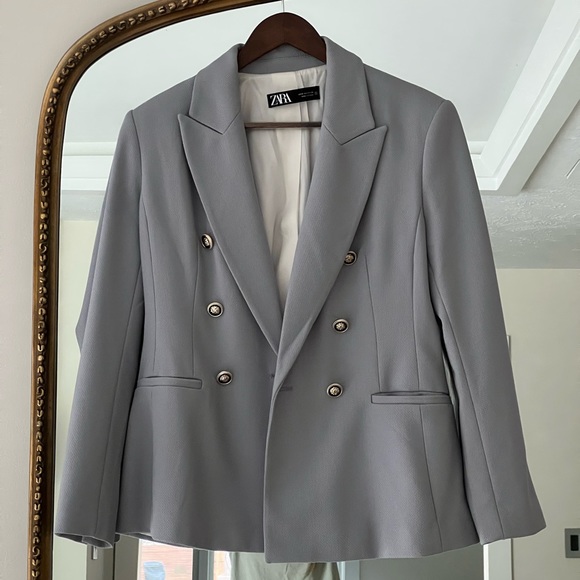 Zara | Jackets & Coats | Zara Dusty Blue Blazer | Poshmark